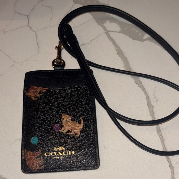 Coach | Accessories | Coach Black Lanyard With Cat And Ball Print ...